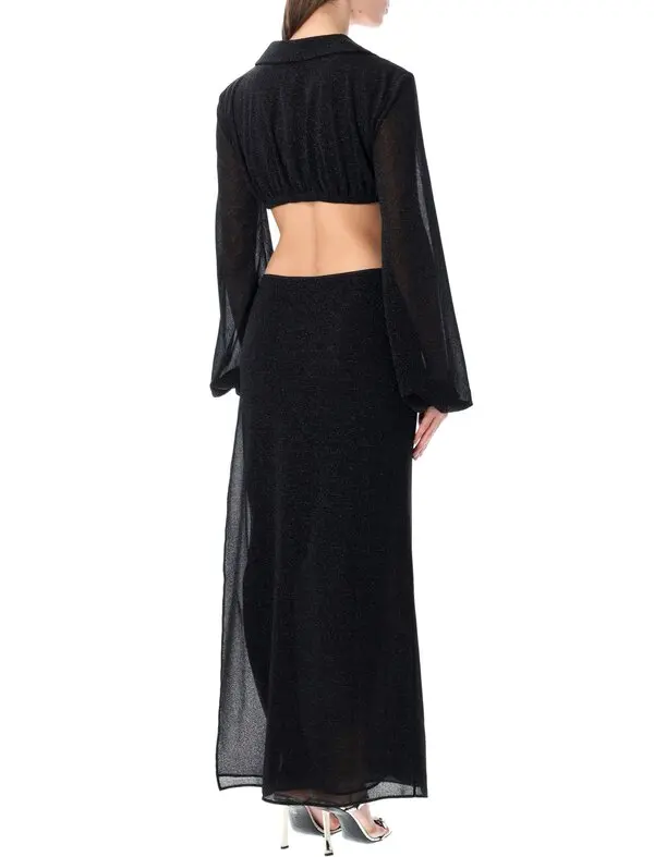Oseree Long Sleeve Cut-out Maxi Dress - Black