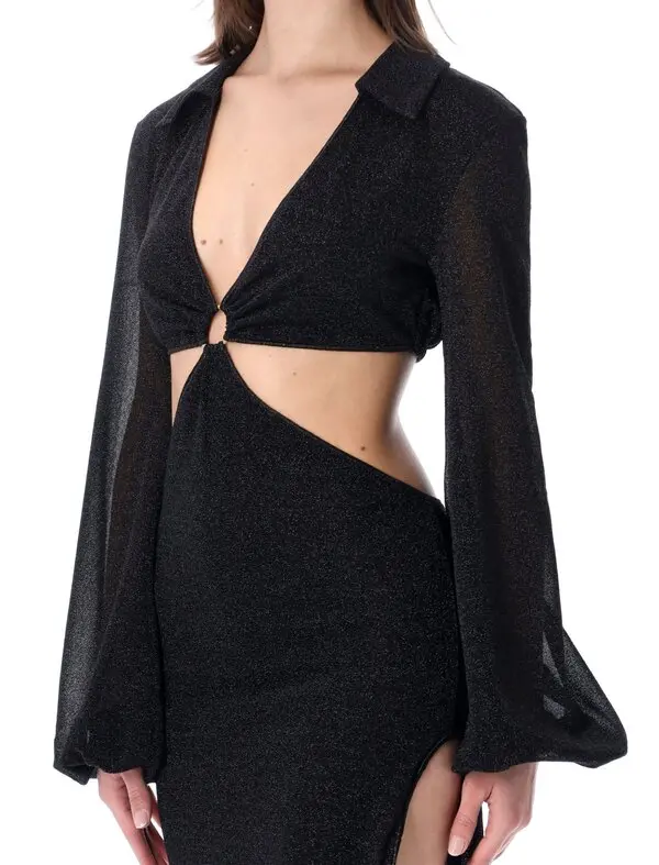 Oseree Long Sleeve Cut-out Maxi Dress - Black