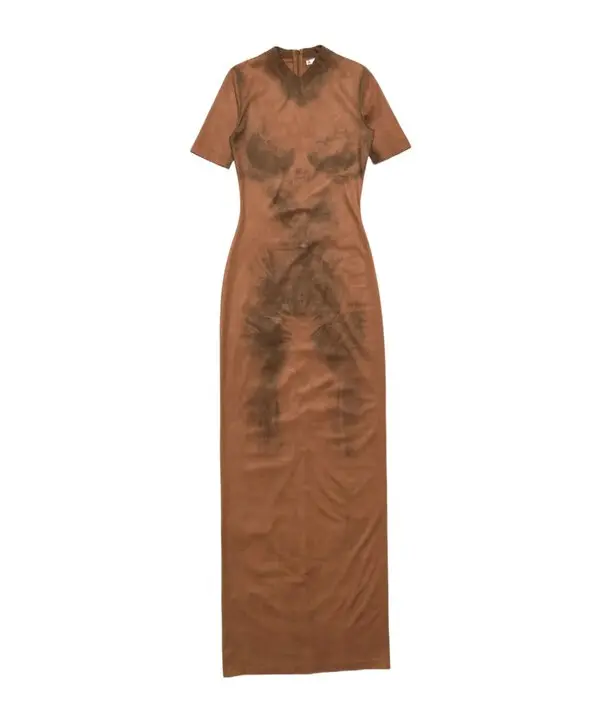 Acne Studios Short Sleeve V-neck Maxi Dress With Trompe-l'œil Print - Brown