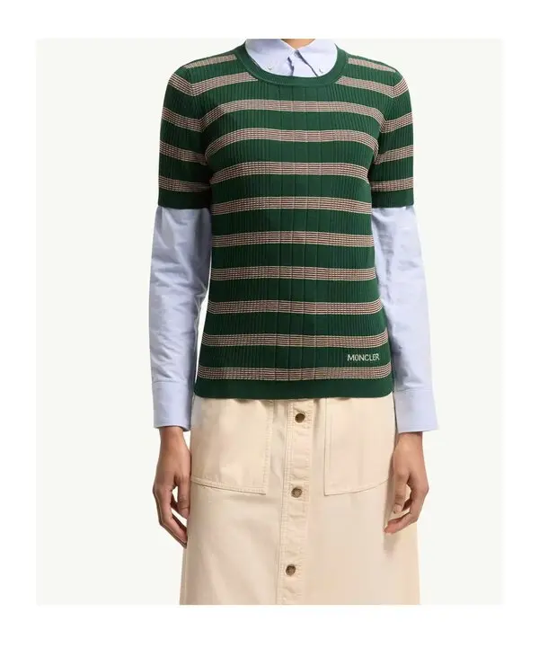 Moncler Striped Cotton Short Sleeve Polo Shirt
