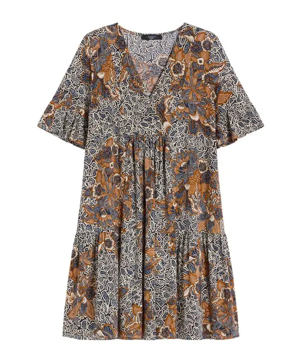 Max Mara Floral Printed V-neck Dress - Black