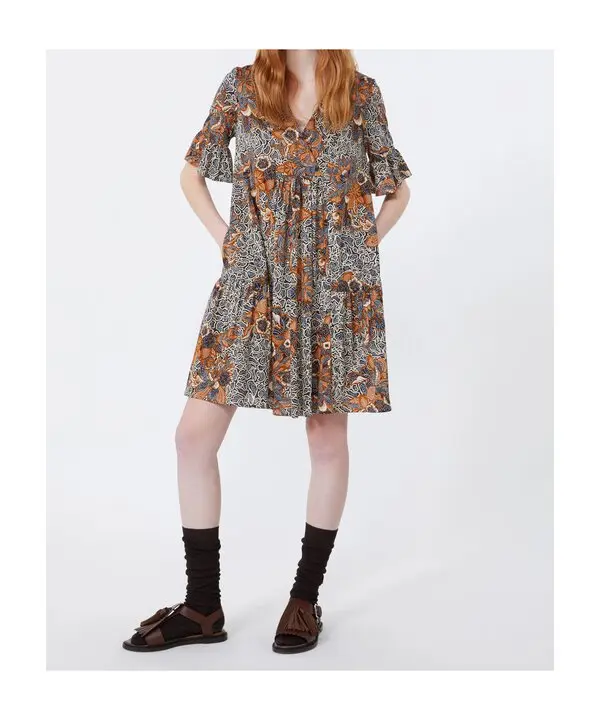 Max Mara Printed Short Sleeve Dress With Ruffles