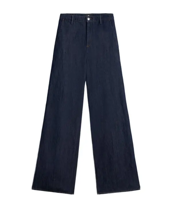 7 For All Mankind Indigo Linen Wide Leg Trousers - Black