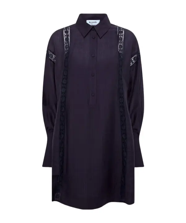 BLUGIRL Collared Long Sleeve Lace Detail Dress - Black