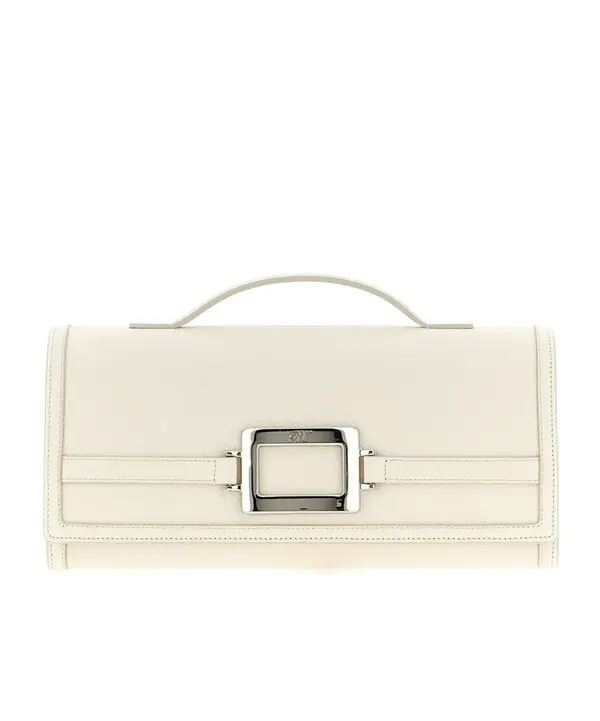 ROGER VIVIER Belle Vivier Leather Clutch Bag - White