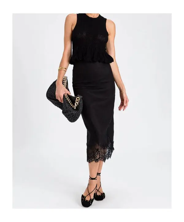 TWINSET Scalloped Lace Hem Midi Skirt