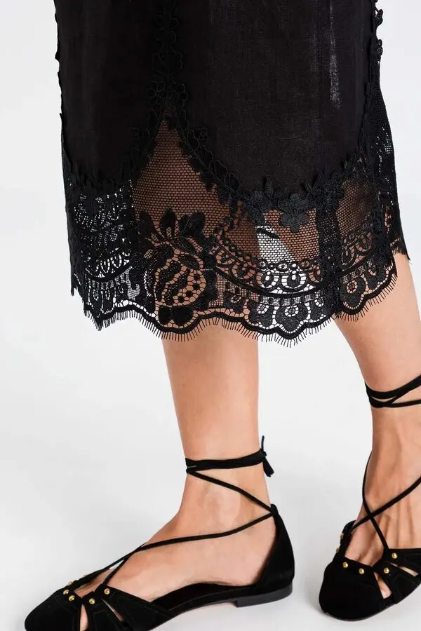 TWINSET Scalloped Lace Hem Midi Skirt