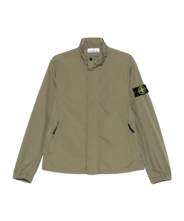 Stone Island High Neck Jacket With Logo Patch - Gray