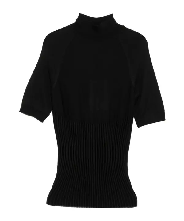 Alaïa Ribbed Mock Neck Short Sleeve Knit Top