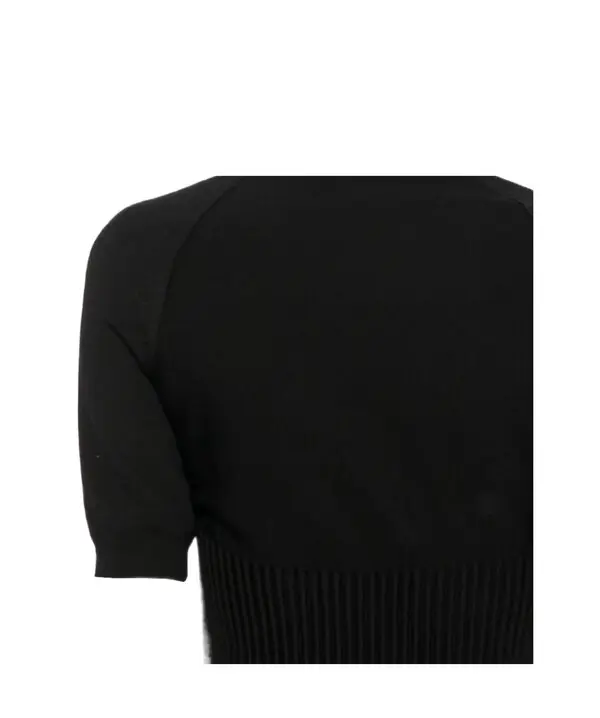 Alaïa Ribbed Mock Neck Short Sleeve Knit Top