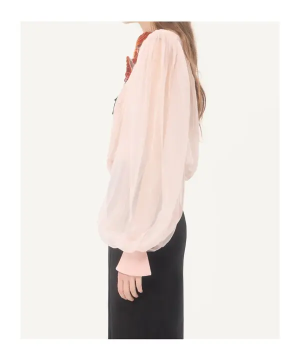 Valentino Garavani Embroidered Organza Top With Velvet Flower Applique