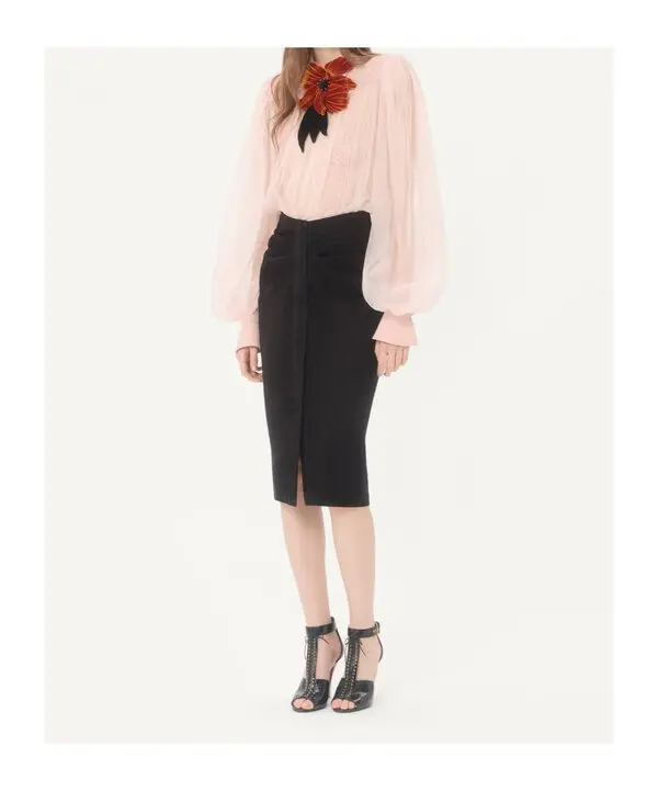 Valentino Garavani Embroidered Organza Top With Velvet Flower Applique