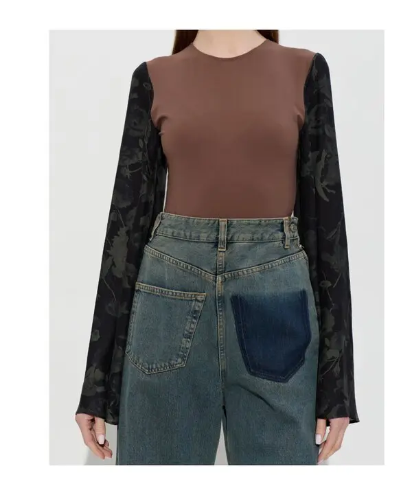 MAISON MARGIELA Flared Sleeve Bodysuit With Floral Print