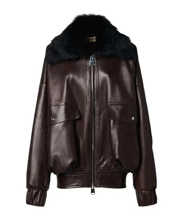 Khaite Daemon Leather Jacket W/fur Collar - Black