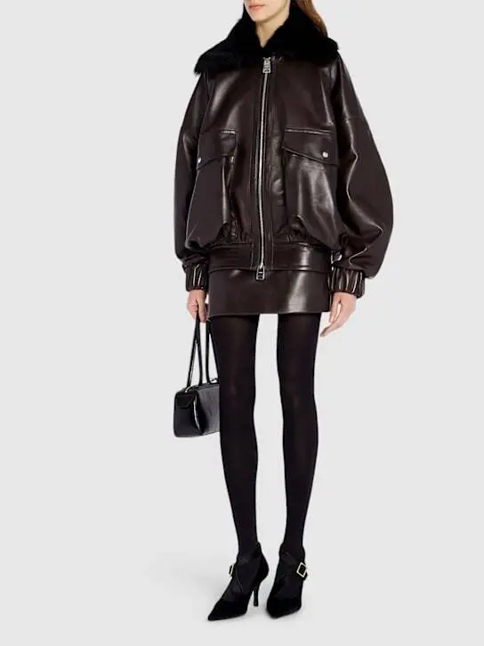 Khaite Daemon Leather Jacket With Fur Collar - Black