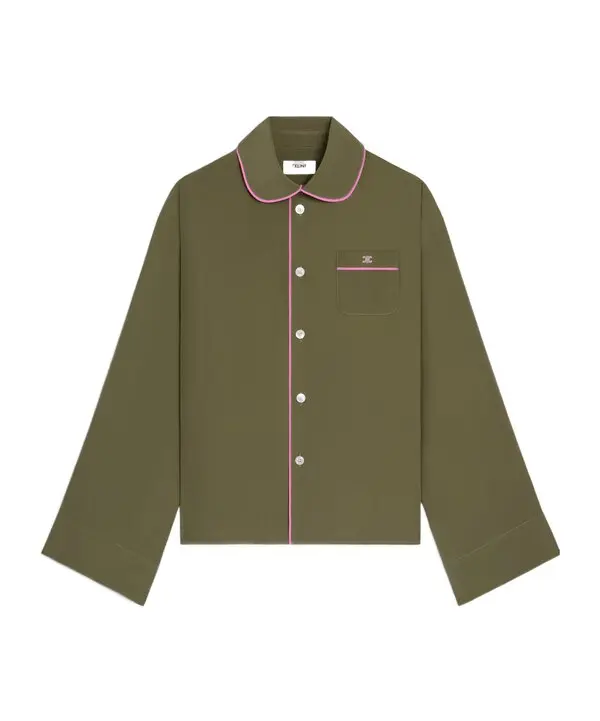 Celine Silk Satin Pyjama Shirt - Kaki Militaire