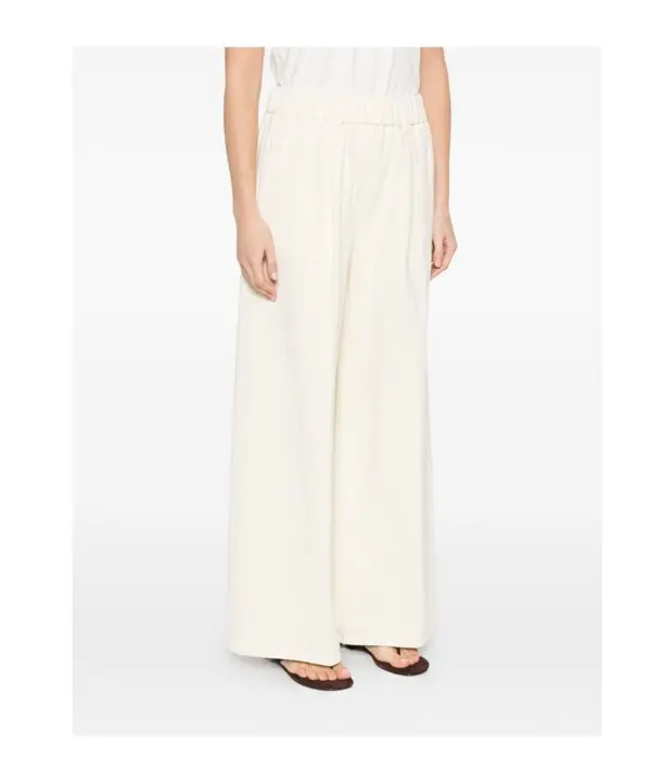FORTE_FORTE Elasticated Waist Wide Leg Trousers - White