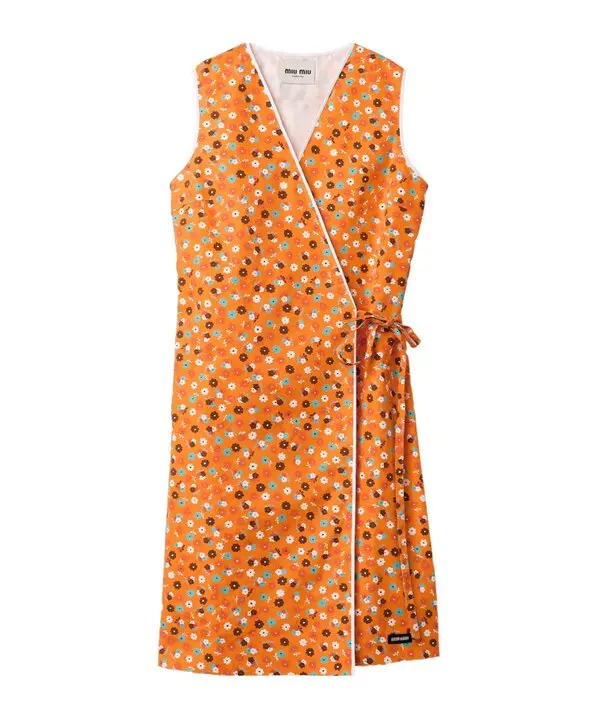 Miu Miu Floral Printed Sleeveless V-neck Midi Wrap Dress