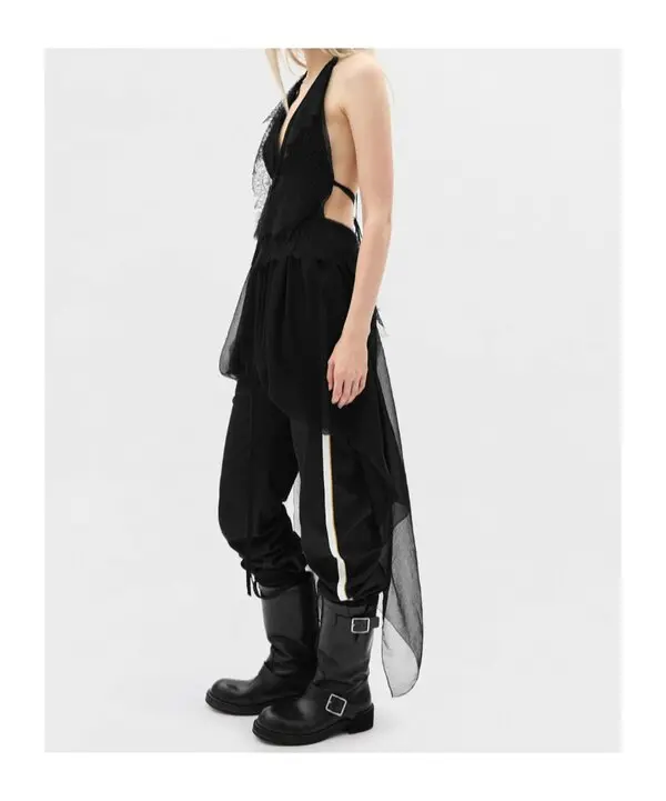 ANN DEMEULEMEESTER Halter Neck Lace Trimmed Asymmetrical Top