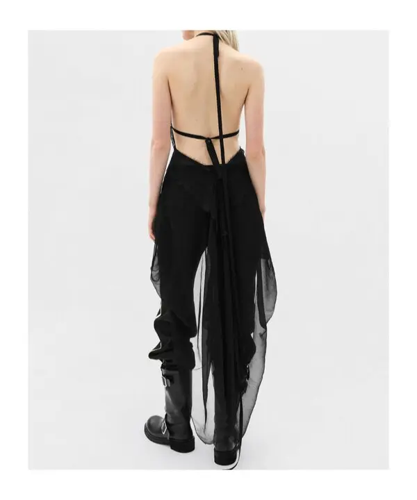 ANN DEMEULEMEESTER Halter Neck Lace Trimmed Asymmetrical Top