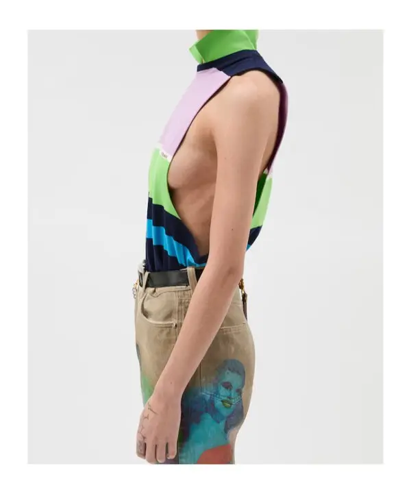 Versace Striped Sleeveless Collared Top