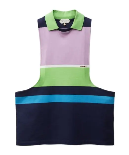 Versace Striped Sleeveless Top With Crewneck And Ribbed Trims - Multicolor