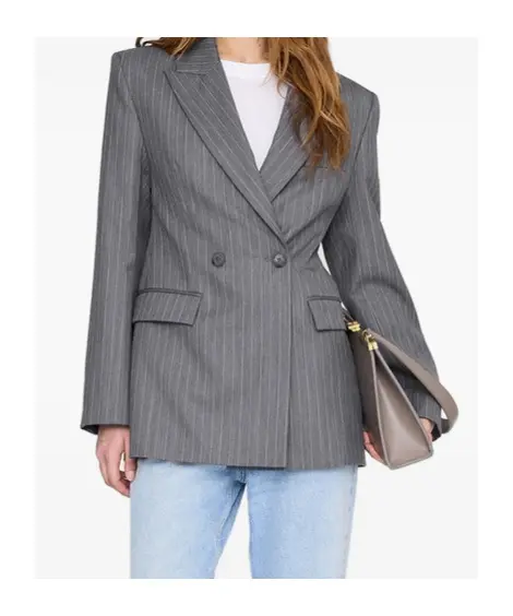 ANINE BING Tiphaine Pinstriped Double-breasted Blazer - Light Gray