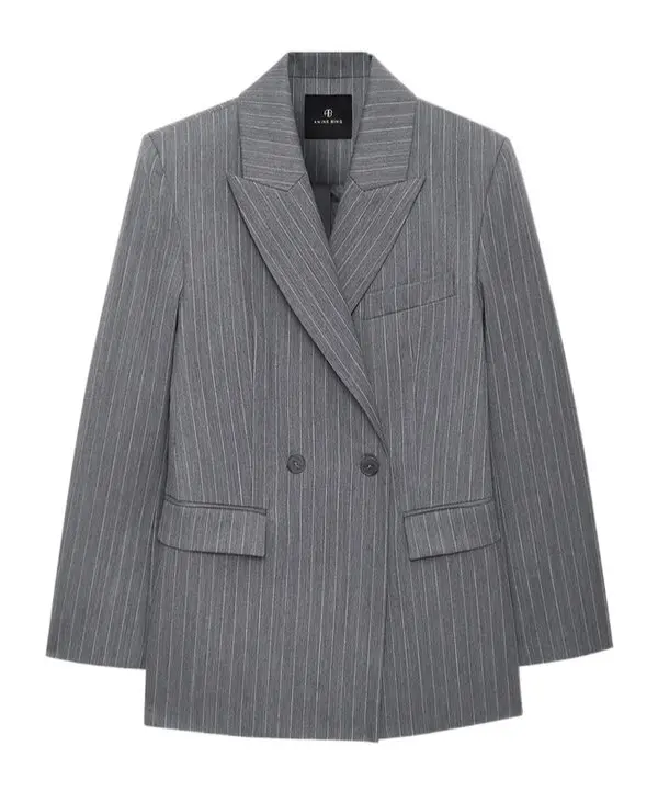ANINE BING Tiphaine Pinstriped Double-breasted Blazer - Light Gray