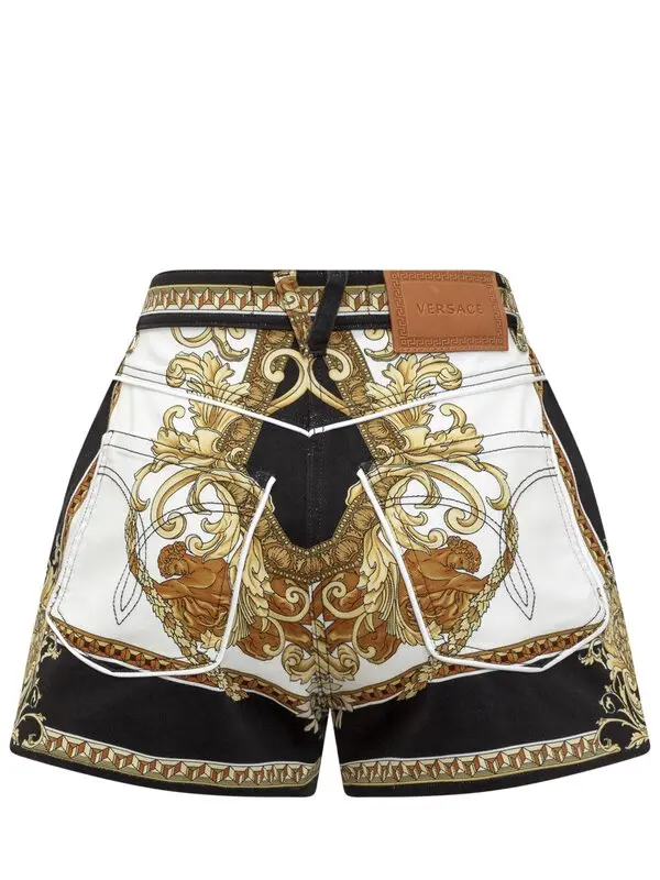Versace Baroque Print Denim Shorts