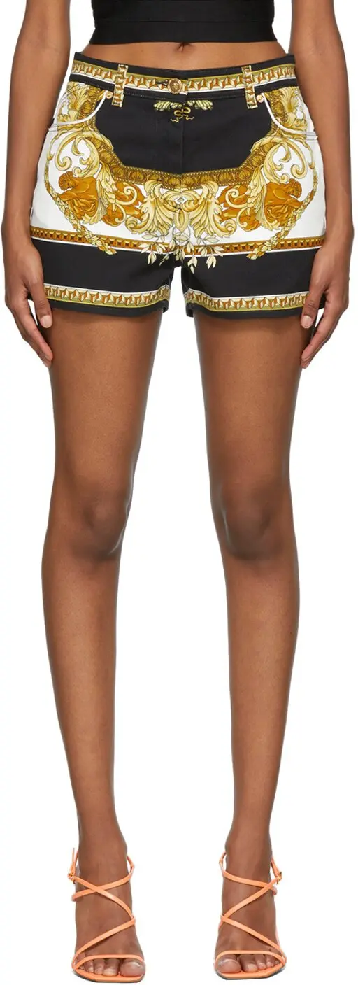 Versace Baroque Print Denim Shorts