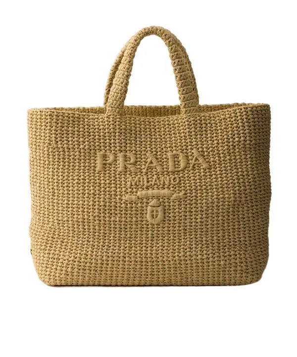 Prada Paglia Midollino Crochet Tote Bag - Tan