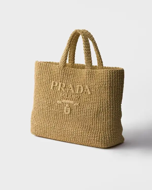 Prada Paglia Midollino Crochet Tote Bag - Tan