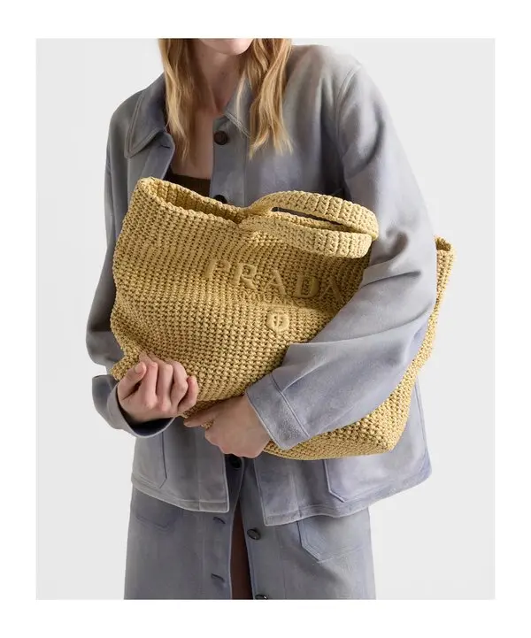 Prada Paglia Midollino Crochet Tote Bag - Tan