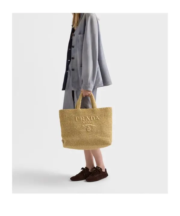 Prada Paglia Midollino Crochet Tote Bag - Tan