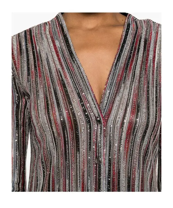 Missoni Striped V-neck Cardigan - Gray