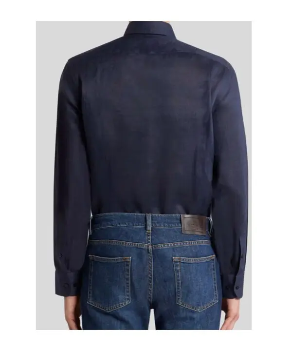 Etro Logo Embroidered Regular Fit Shirt - Blue
