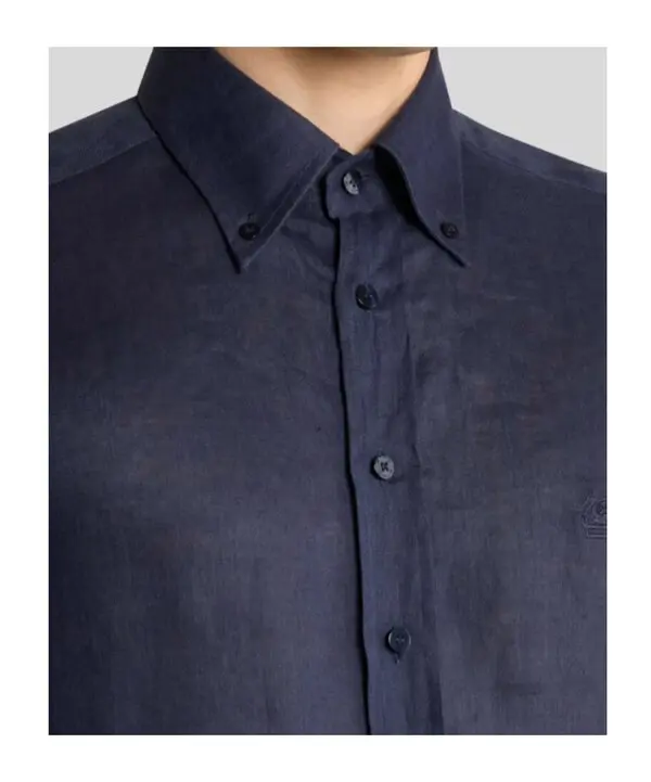 Etro Logo Embroidered Regular Fit Shirt - Blue