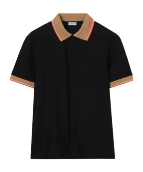 Burberry Logo Collar Short Sleeved Polo Shirt - Black