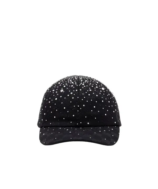 Gucci Gg Canvas Baseball Hat With Crystal Embellishments - Black