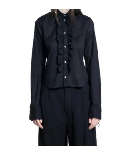 ANN DEMEULEMEESTER Long Sleeve Shirt With Ruffled Hem - Black