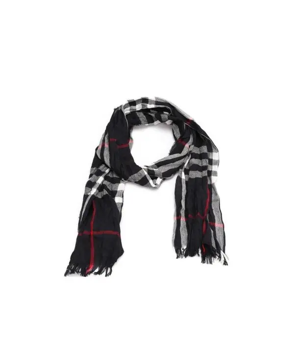 Burberry Plaid Wool Blended Scarf - Black