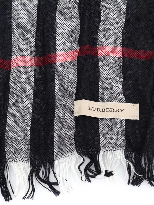 Burberry Plaid Wool Blended Scarf - Black