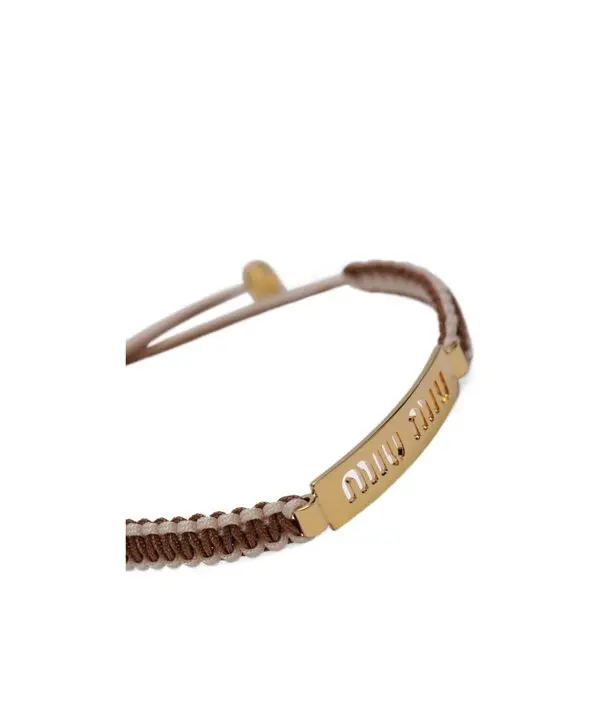 Miu Miu Woven Logo Bracelet - Brown And Sandy Beige