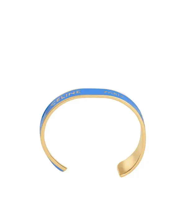 Celine Ribbon Small Cuff In Enamel And Brass With Gold Finish - Sky Blue/gold