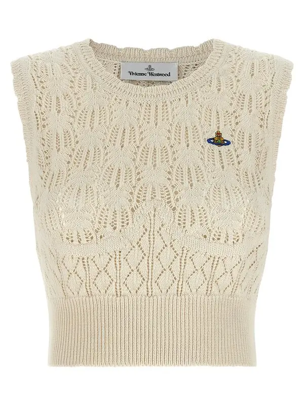 VIVIENNE WESTWOOD Ella Orb Embroidered Knitted Top - Cream