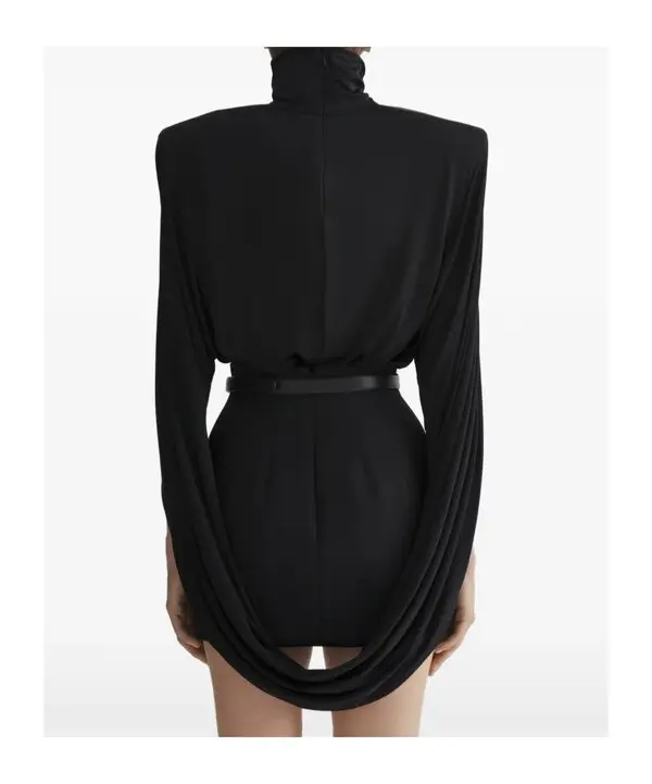 MUGLER High Neck Pleated Long Sleeve Top