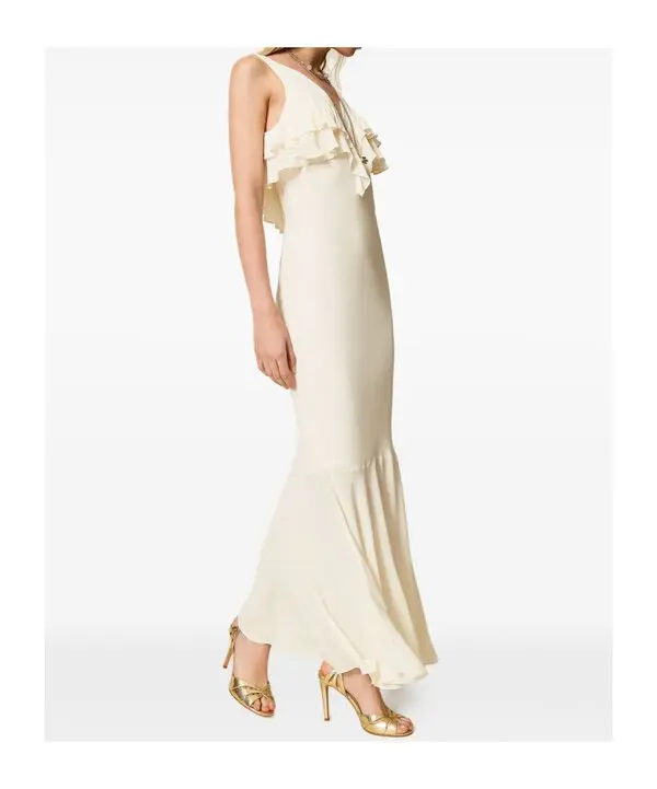 TWINSET Ruffled V-neck Maxi Dress - White