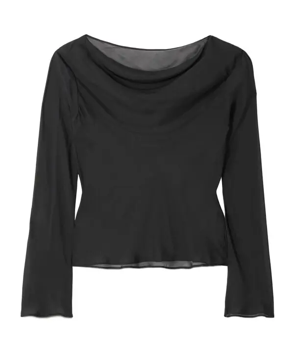 SIR. Long Sleeve Top With Draped Neckline - Black
