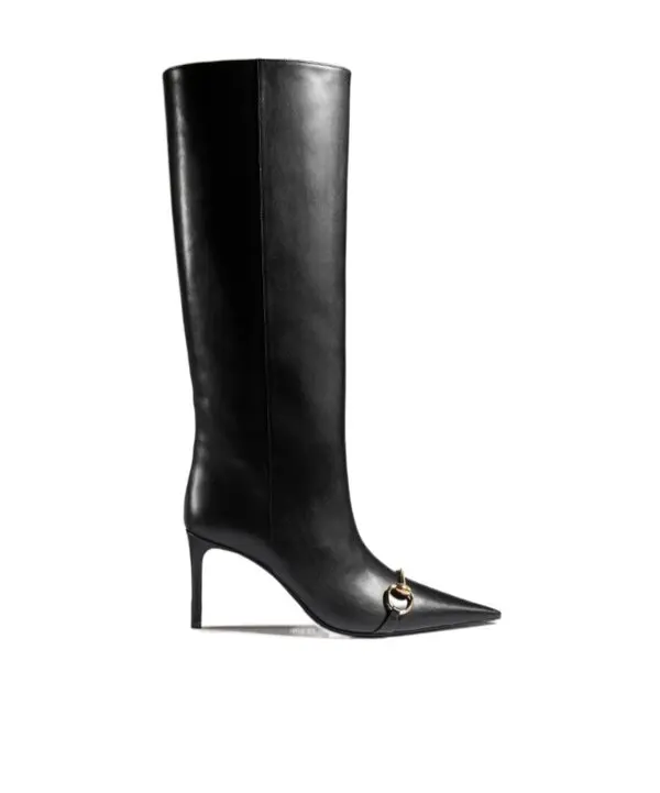Gucci Donna Horsebit Pointed Toe Stiletto Mid Heel Boots