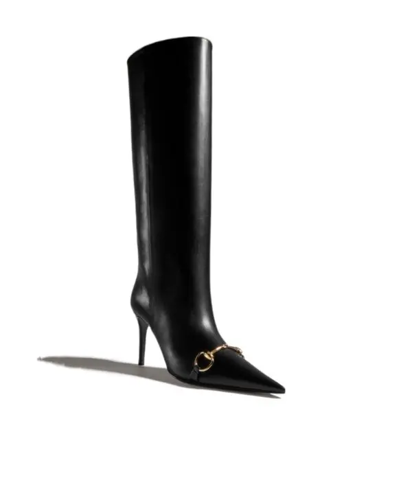 Gucci Donna Horsebit Pointed Toe Stiletto Mid Heel Boots